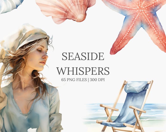 Summer Beach - Watercolor Clipart Bundle - 30 HQ Printable PNG + 12 ...