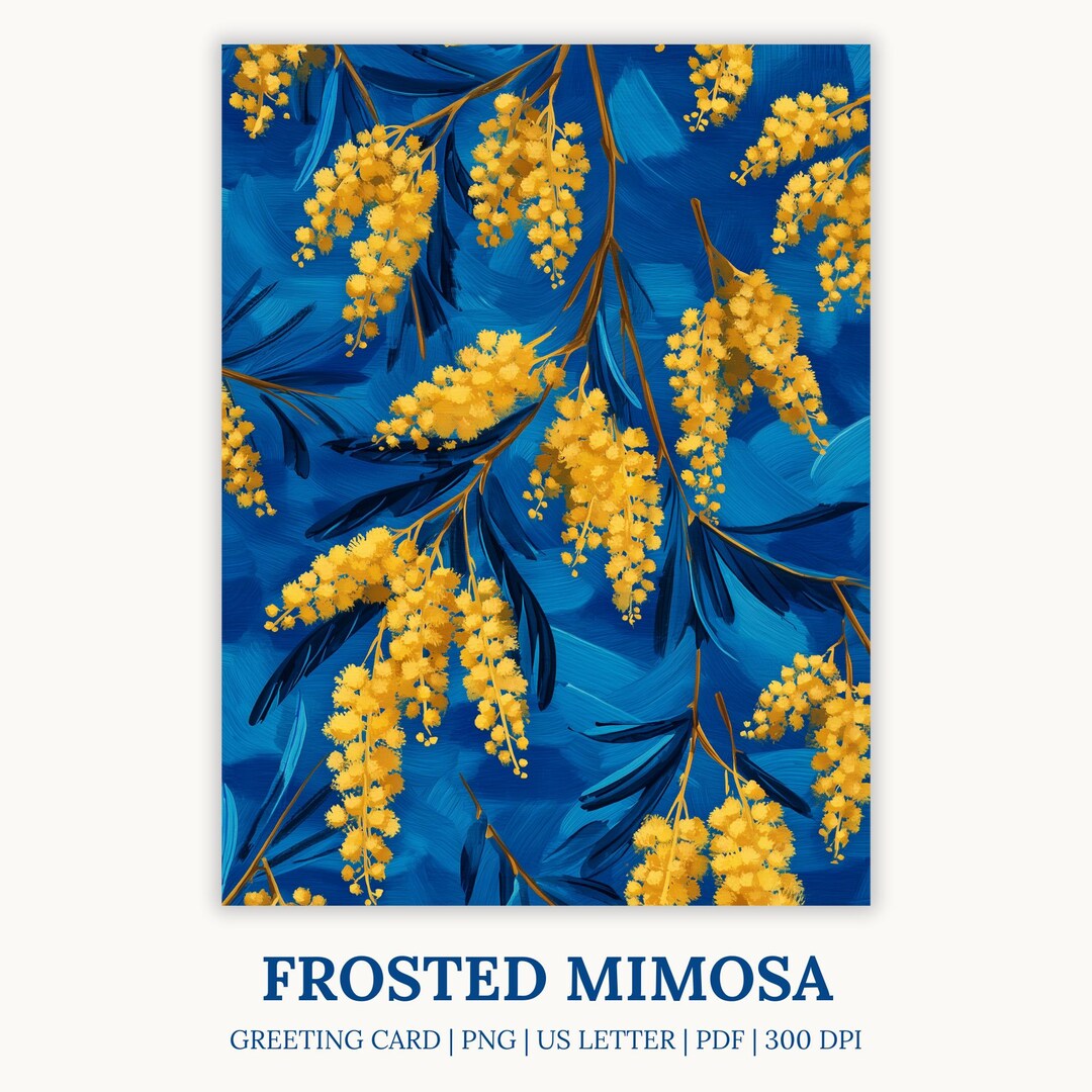Mimosa Floral Greeting Card: Printable Birthday Thank You Note (digital ...