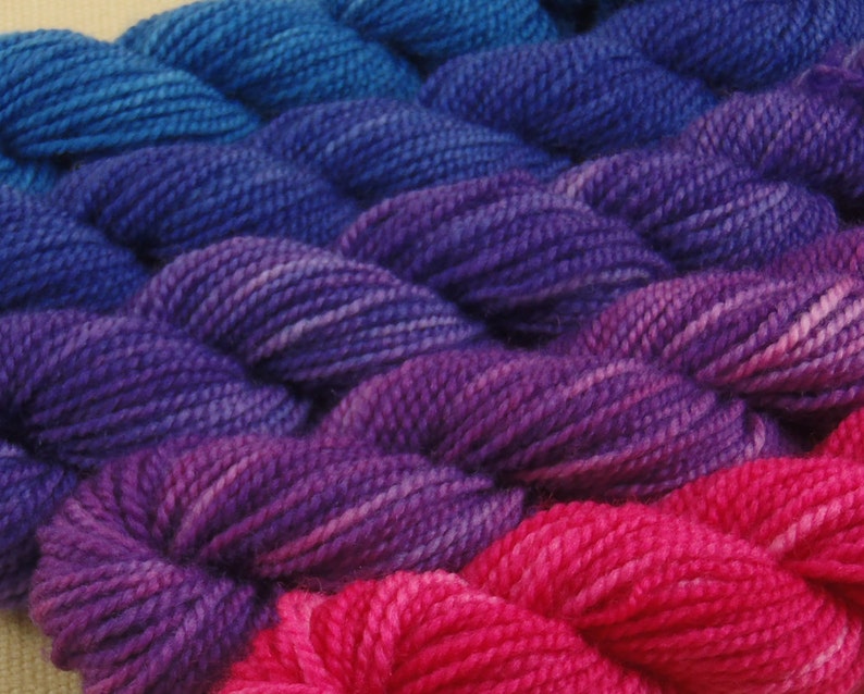 Mini Skeins Mayday Fuchsia - Set of 5 - Hand Dyed Light Fingering/heavy ...