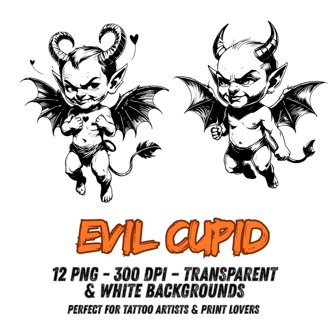 Evil Cupid Tattoo Flash Set – 12 Demon Baby Designs PNG and PDF ...