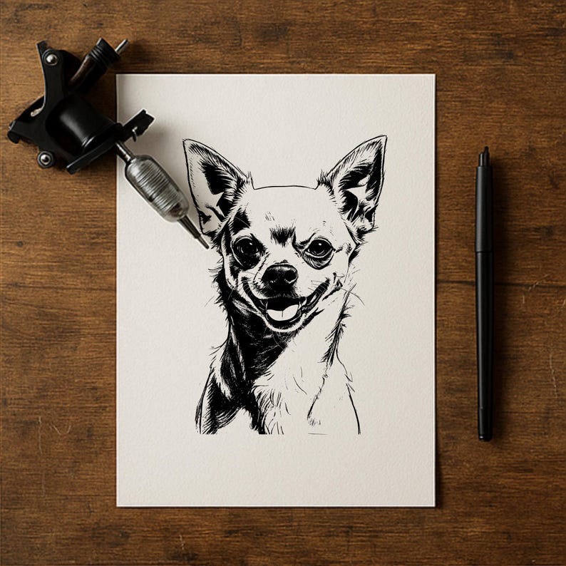 Dog Tattoo Flash Bundle – 10 Dog Breeds Blackwork Line Art, Printable ...
