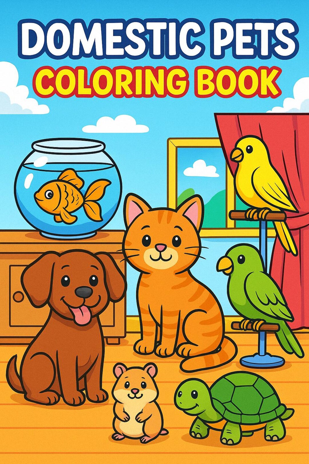 Domestic Pets Coloring Book 10 in 1 – Printable A4 for Kids – Cute Cat ...