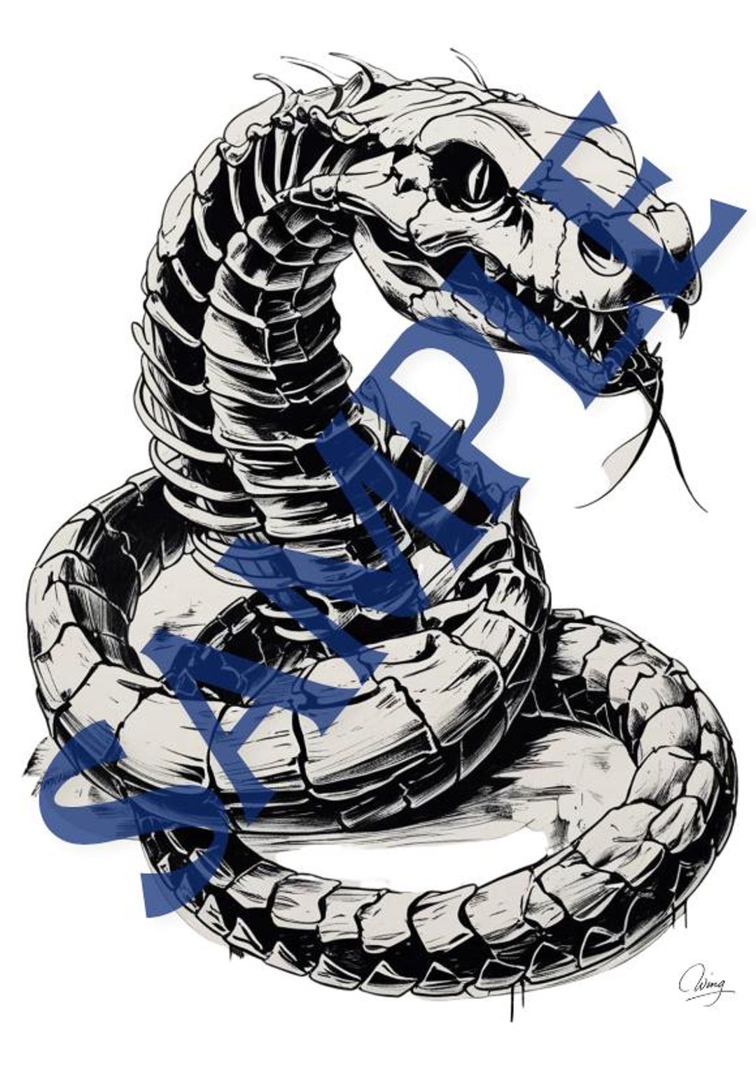 Undead Snake Tattoo Design • Skeletal Serpent Ink Art • Dark Horror ...