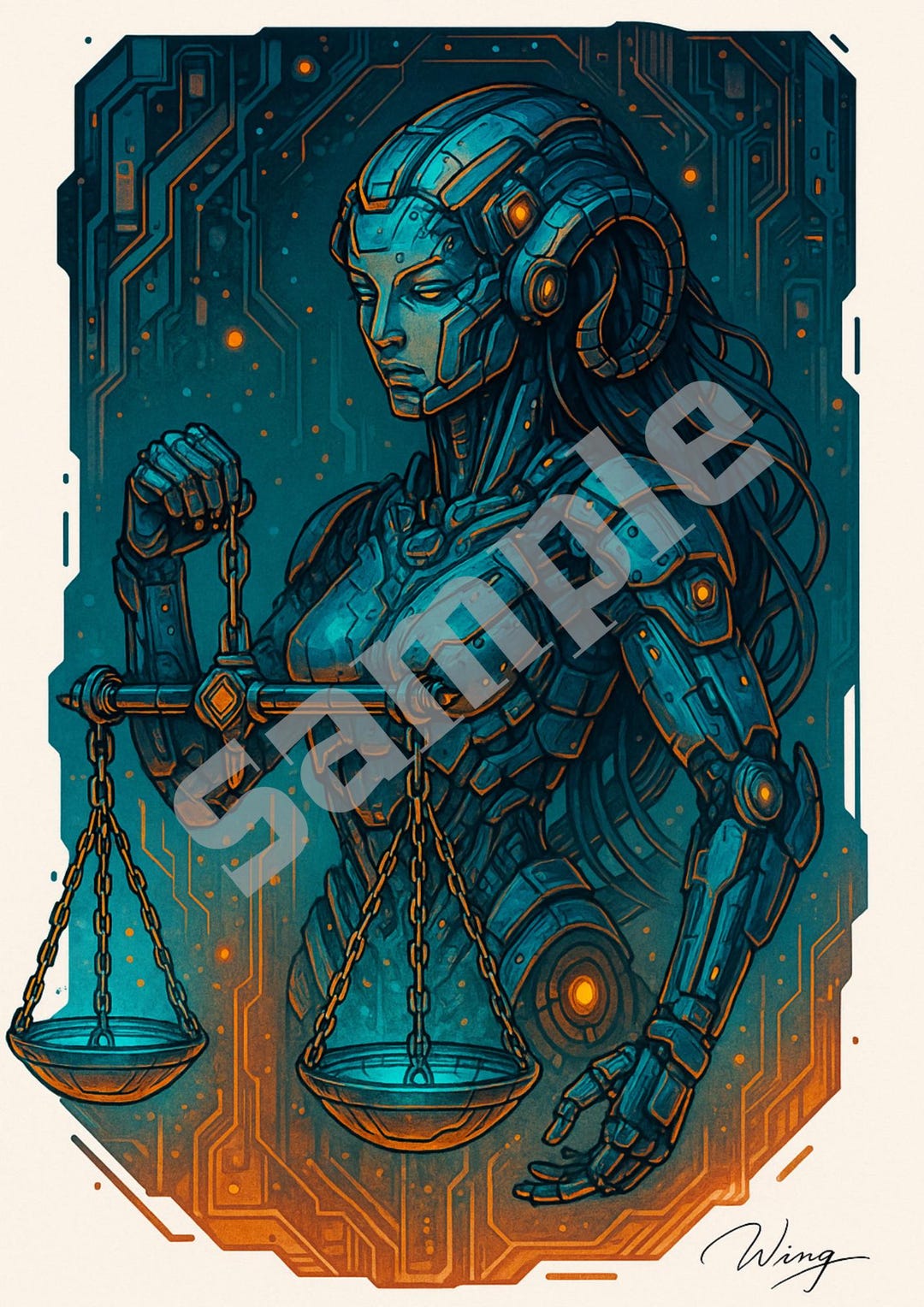 Cyberpunk Libra Tattoo Design – Futuristic Robotic Justice Art – Sci-fi ...