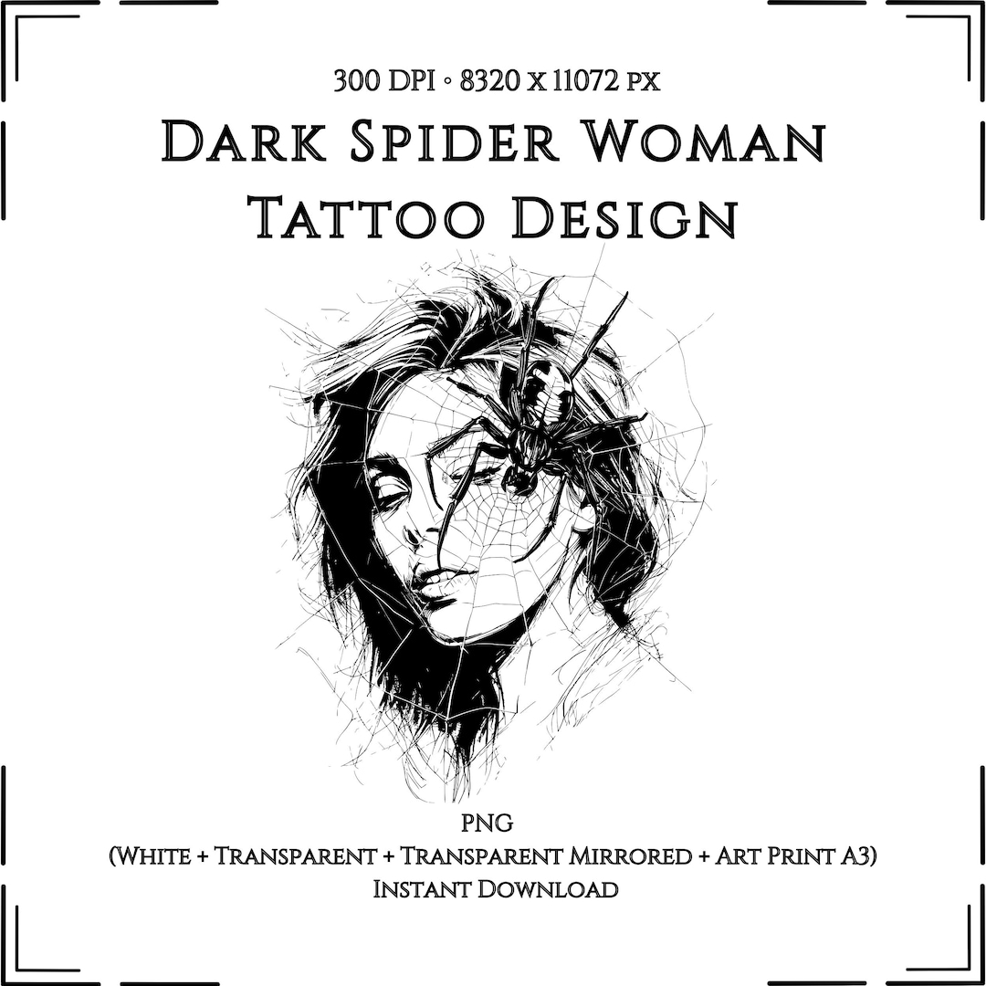 Dark Spider Woman Tattoo Design Blackwork Horror Portrait PNG - Etsy