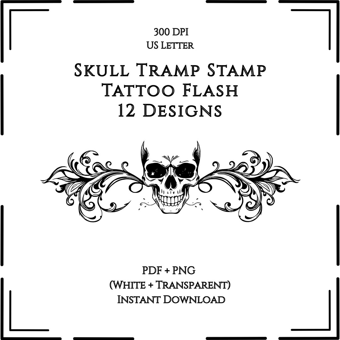Skull Tramp Stamp Tattoo Flash – Gothic Blackwork Ornamental Tattoo ...
