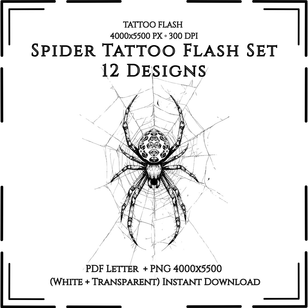 Spider Tattoo Flash Set – Blackwork Spider Designs, Tattoo Flash PDF ...