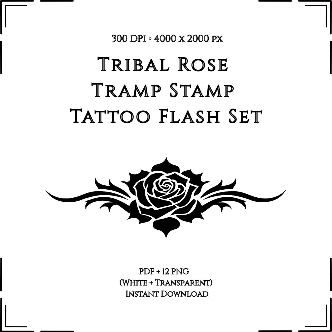 Tribal Rose Tramp Stamp Tattoo Flash Set | Lower Back Horizontal ...