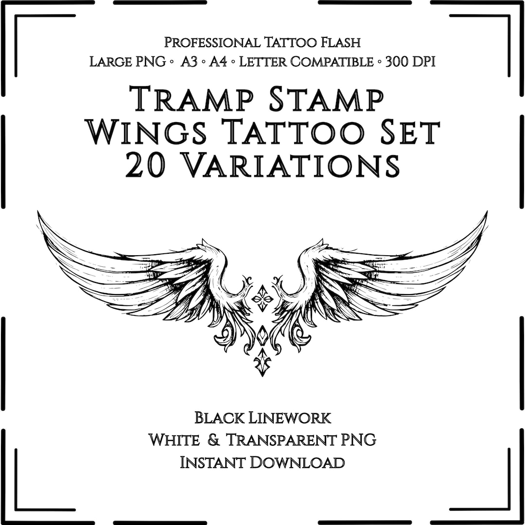 Tramp Stamp Wings Tattoo Set – Printable Angel Wing Designs, Lower Back ...