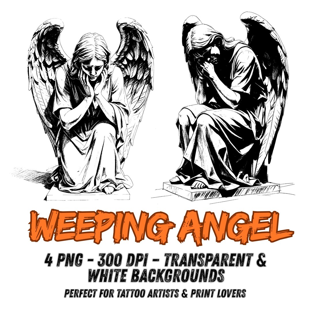 Weeping Angel Tattoo Flash Bundle Grieving Angel Line Art for Memorial ...