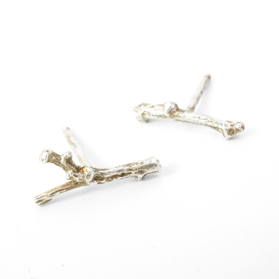 Silver Twig Studs - Etsy