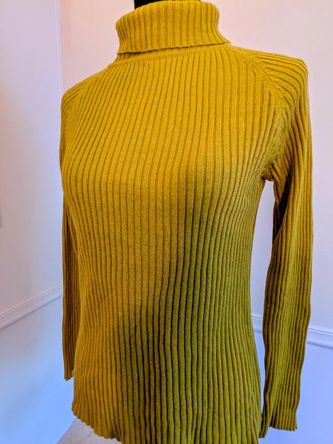 Vintage 70's Mustard Yellow Rib Knit Turtleneck Sweater, Woman's Medium ...