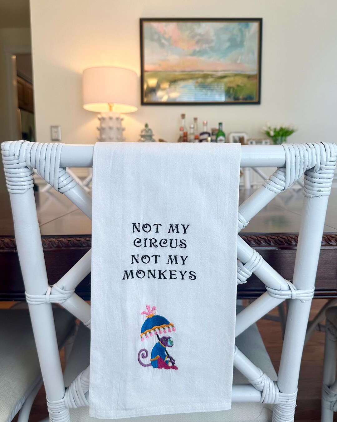 Not My Circus, Not My Monkeys” Embroidered Tea Towel – Chinoiserie ...