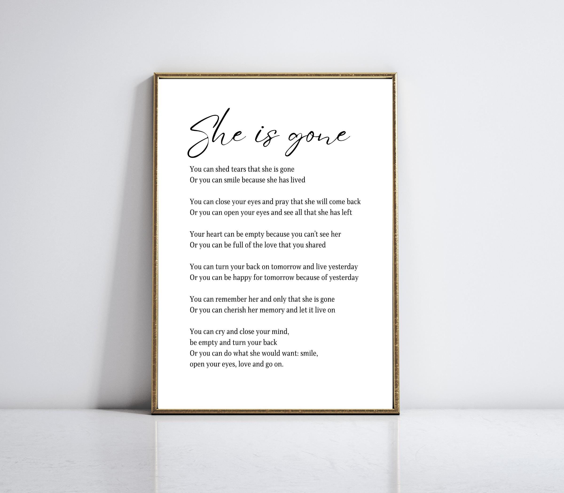 She is Gone Poem Print, Memorial Wall Art, Loss of Mother, Grief ...