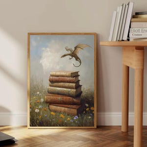 Dragon and Wildflowers Fantasy Art Print: Booktok Reading Nook Decor ...