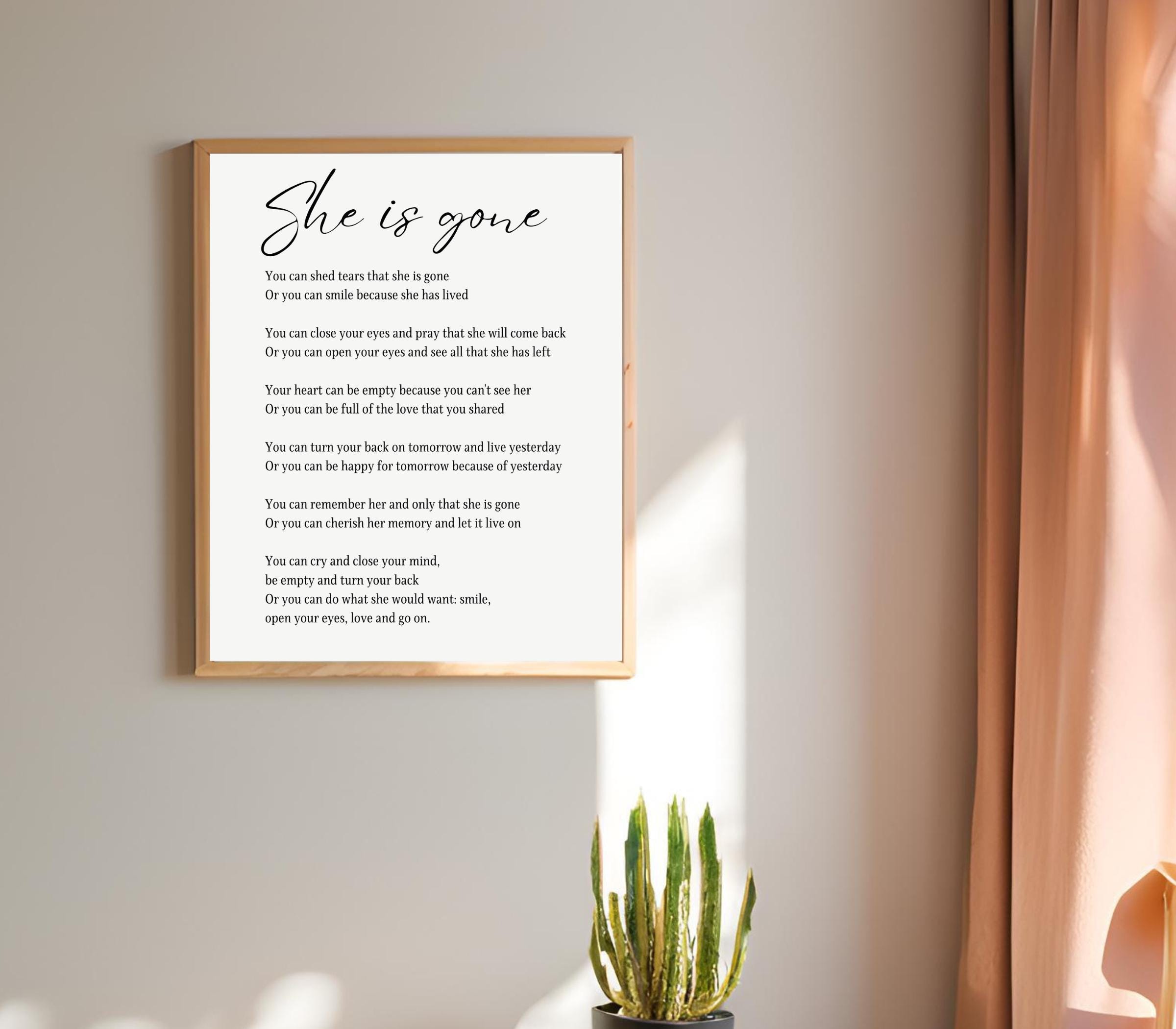 She is Gone Poem, Memorial Funeral Print, Sympathy Poem, Grief and ...