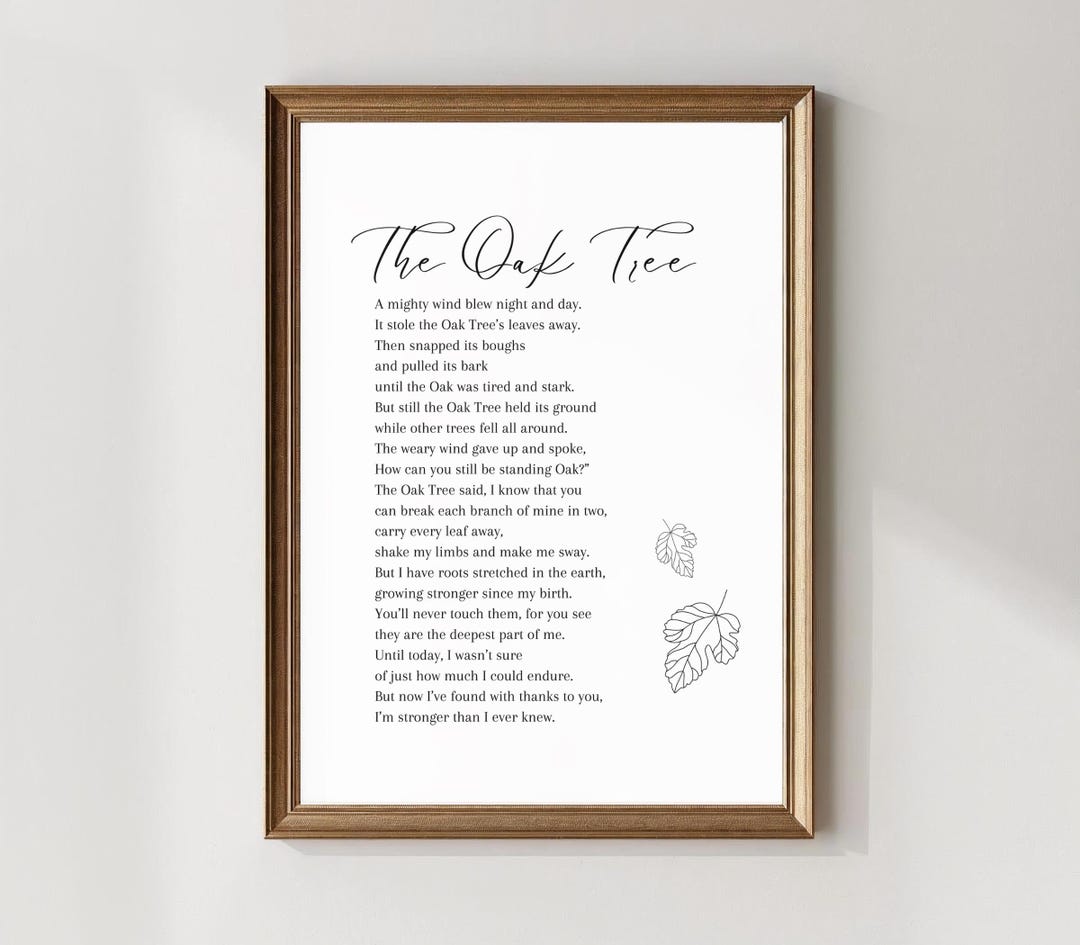 Oak Tree Poem Print | Inspirational Nature Wall Art (digital Download ...