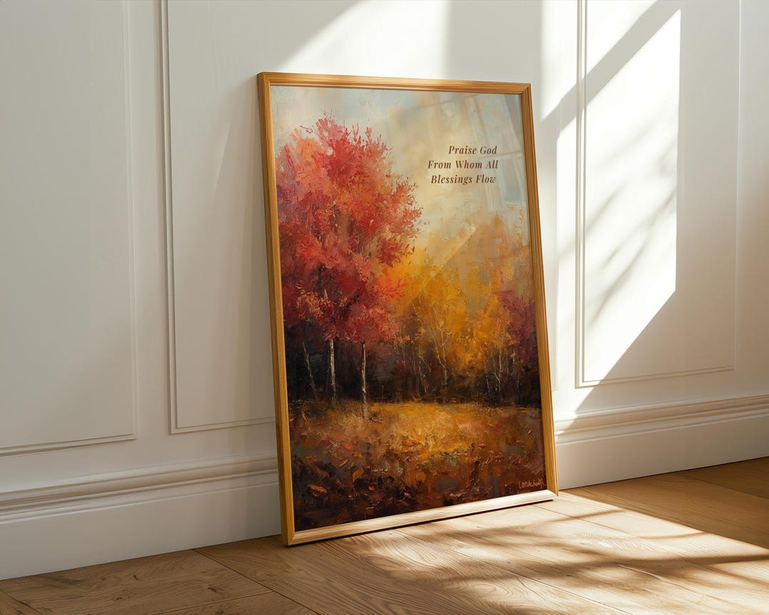 Praise God Christian Wall Art Print: Autumn Scripture Painting (digital ...