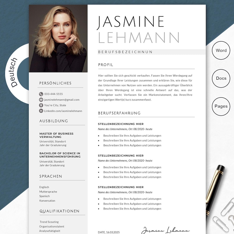 Muster Cv Deutsch - Etsy