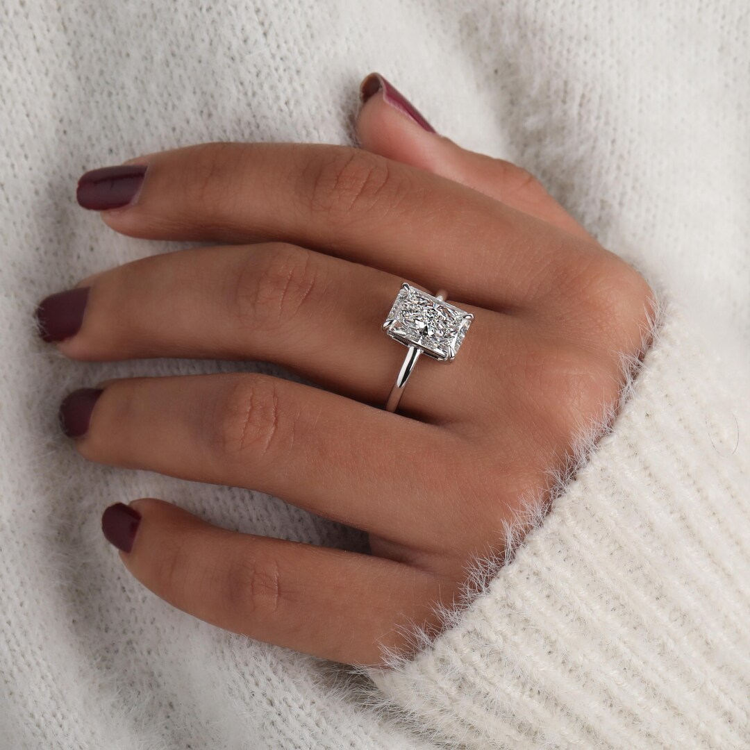 Radiant Cut Moissanite Engagement Ring, Radiant Cut Engagement Ring ...