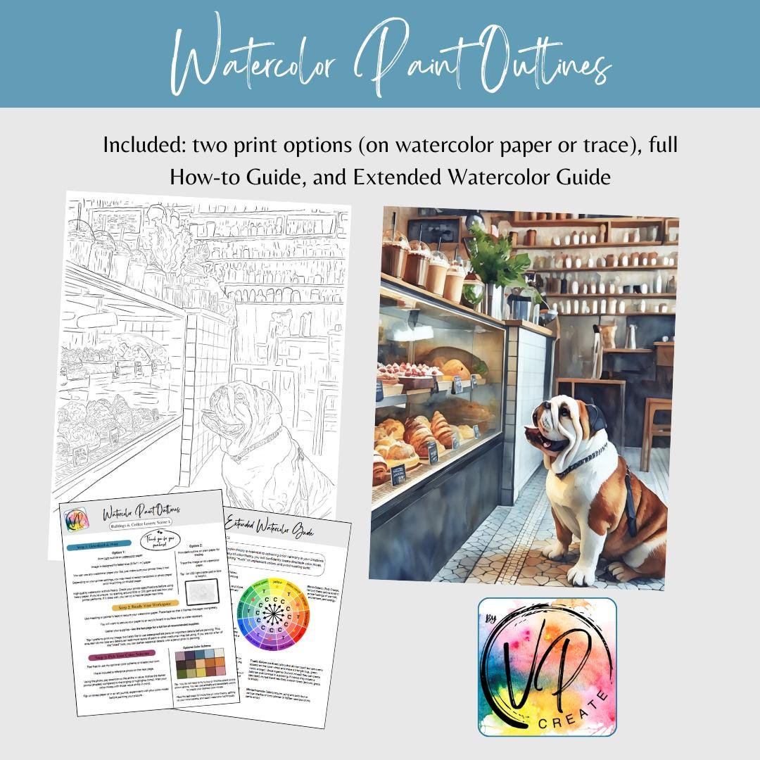 Watercolor Paint Outline, Paint Template, Coloring Page, Bulldog Art ...
