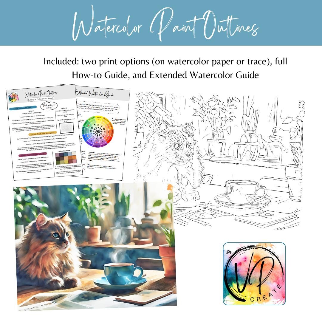 Watercolor Paint Outline, Paint Template, Coloring Page, Cat Art ...