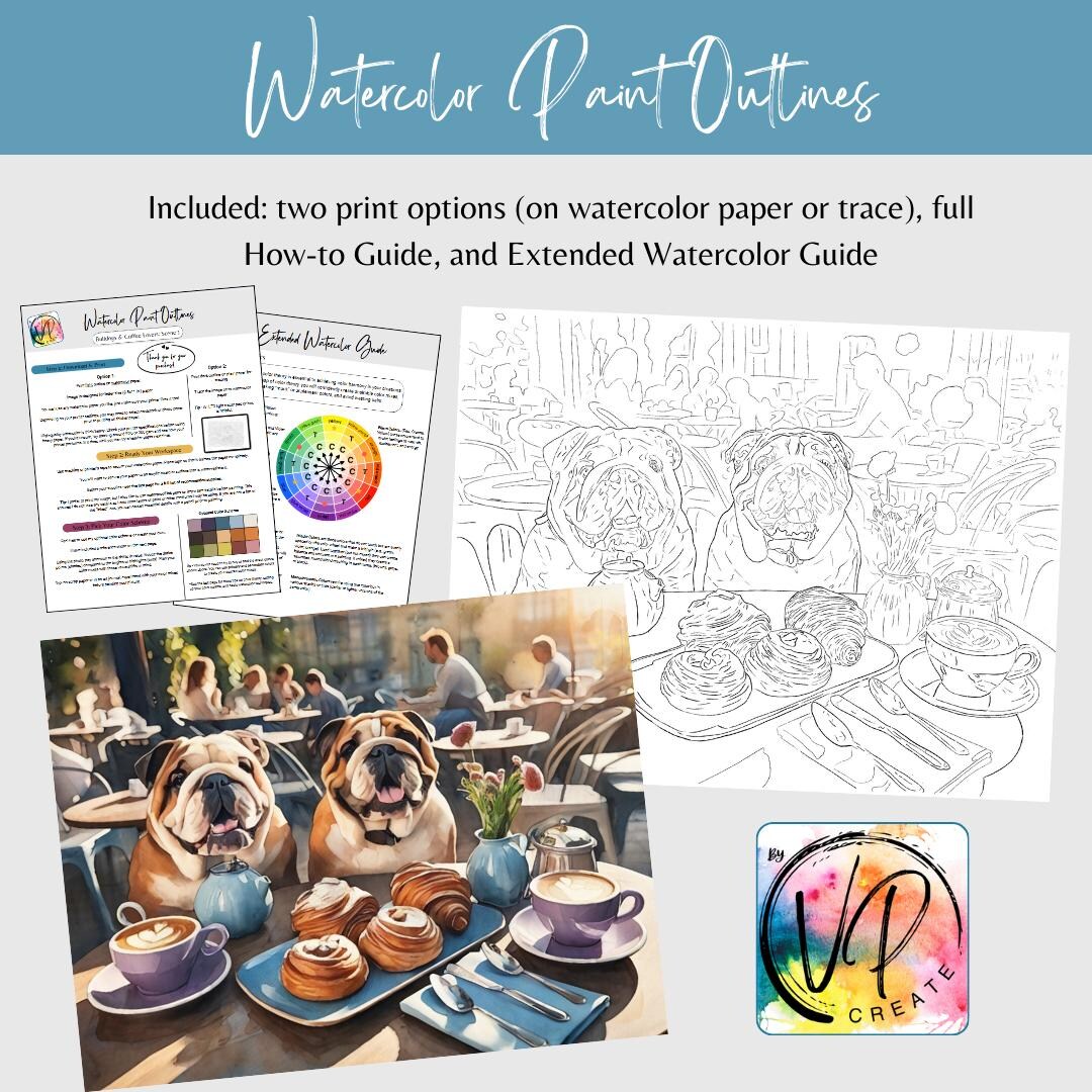 Watercolor Paint Outline, Paint Template, Coloring Page, Bulldog Art ...