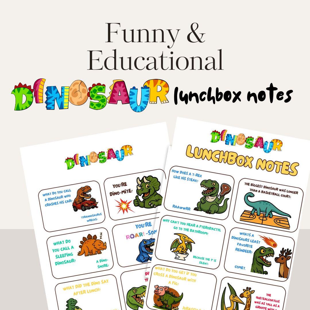 Dinosaur Lunchbox Notes: Jokes & Facts for Kids (printable PDF) - Etsy