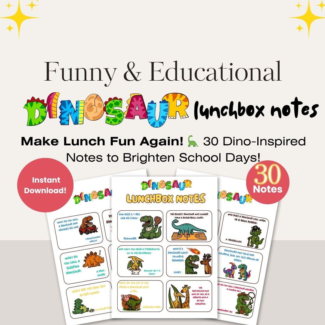 Dinosaur Lunchbox Notes: Jokes & Facts for Kids (printable PDF) - Etsy