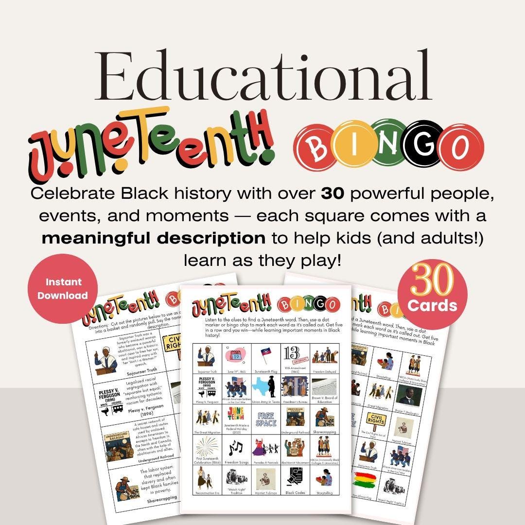 Juneteenth Bingo Game Educational Juneteenth Activity Printable Bingo ...