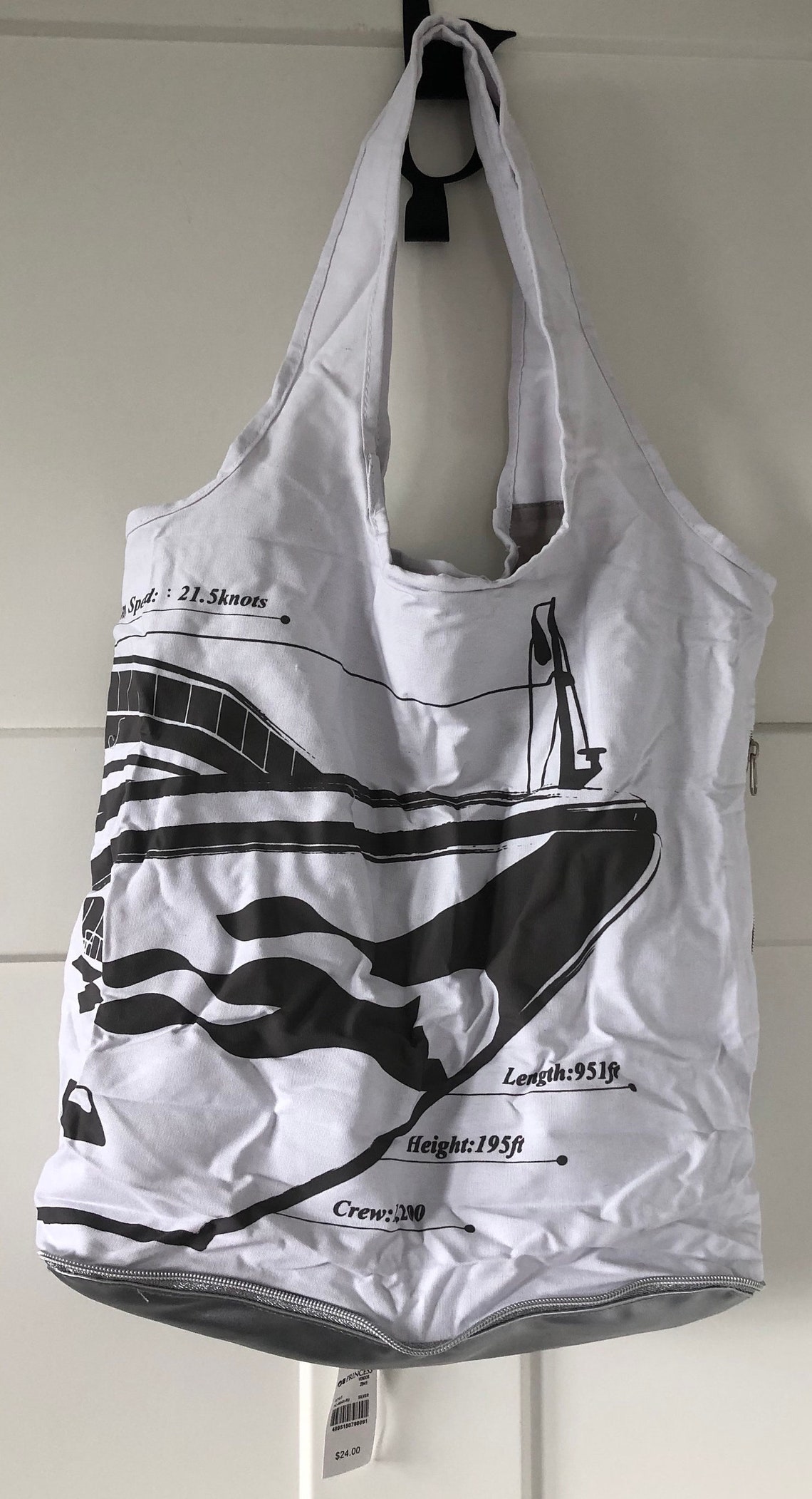 New NWT Princess Cruises Ruby Ship White Canvas Folding Eco Tote Bag ...