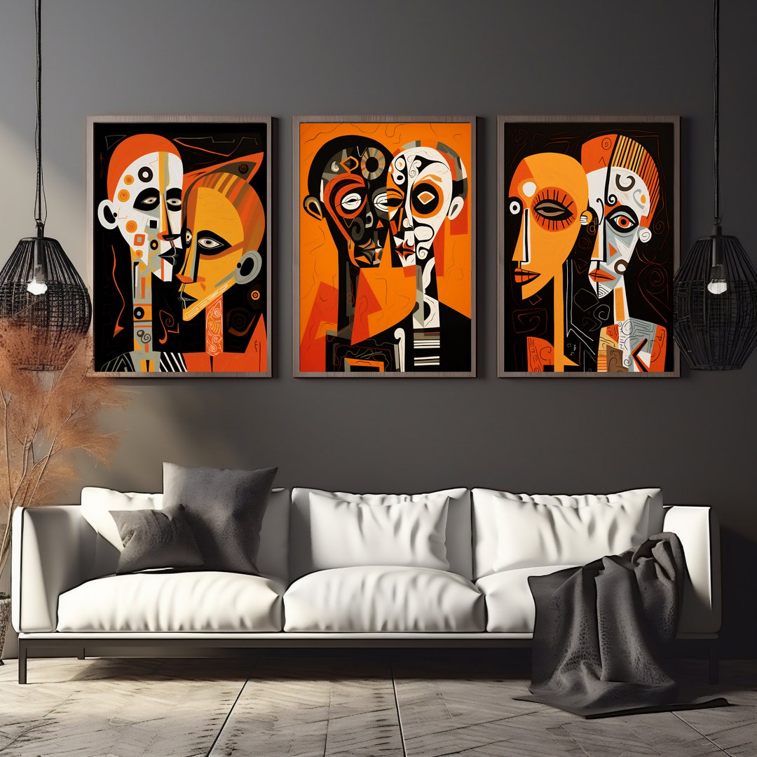 Orange Abstract Cubist Faces, Digital Art Print, Digital Download ...