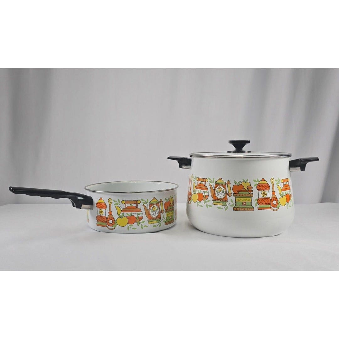 VTG 1970s West Bend Enamelware Cookware Set Stockpot Saucepan Retro ...