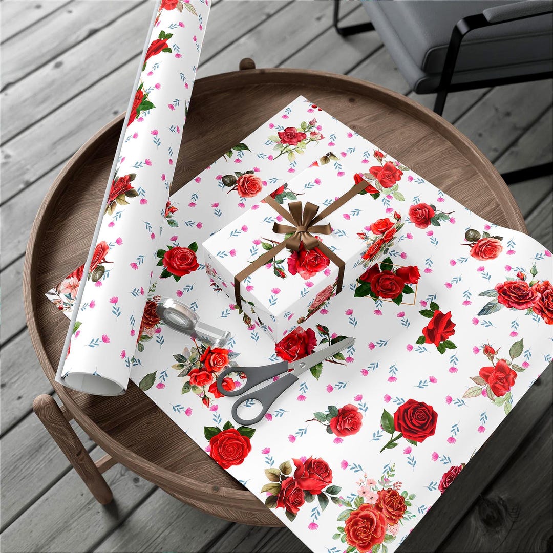 Valentine Gift Wrap, Red Roses Gift Wrapping Paper, Red Rose Birthday ...
