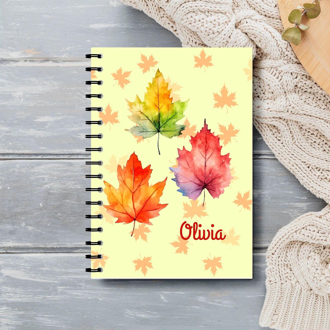 Personalized 6" X 8" Watercolor Autumn Leaves Spiral Notebook, Fall ...
