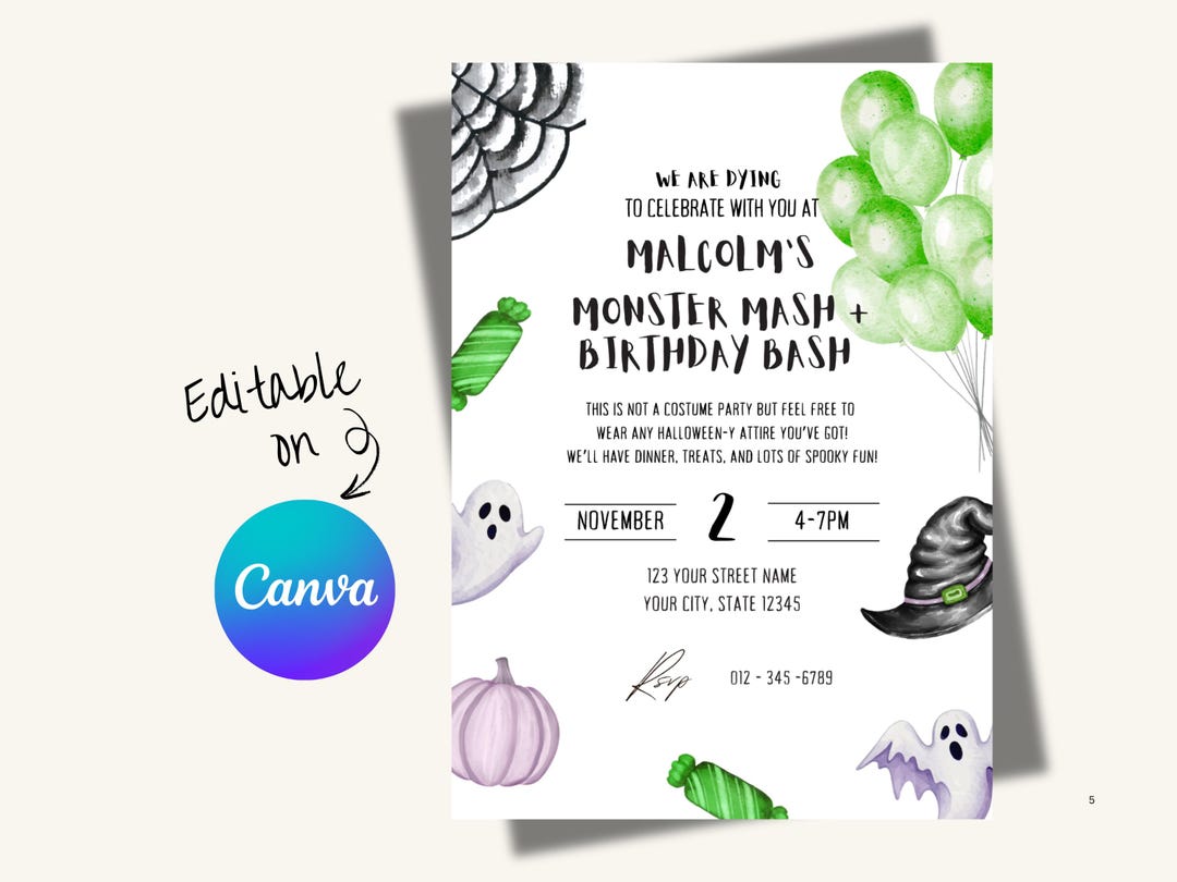 Monster Mash Birthday Invitation | Halloween Kids Party Invite | Cute ...