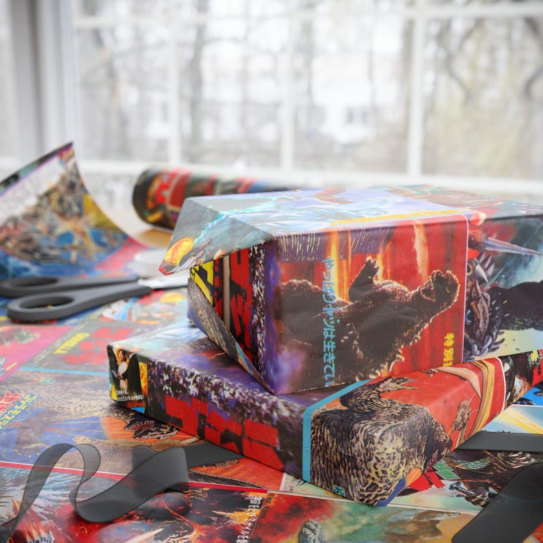 Vintage Godzilla Wrapping Paper – Retro Kaiju Gift Wrap for Birthdays ...