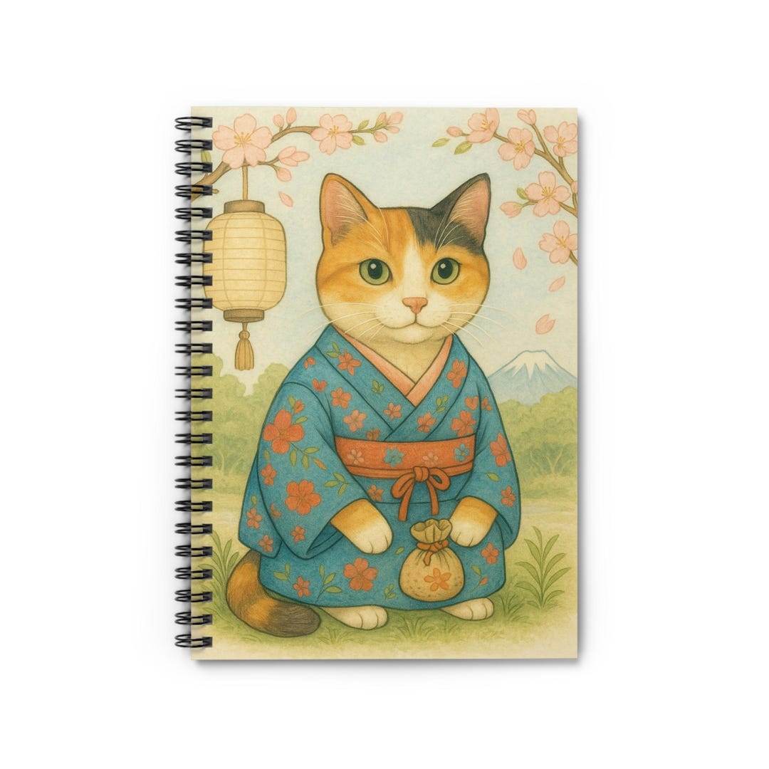 Kimono Cat Spiral Notebook: Calico in Floral Yukata - Japan Gift - Etsy