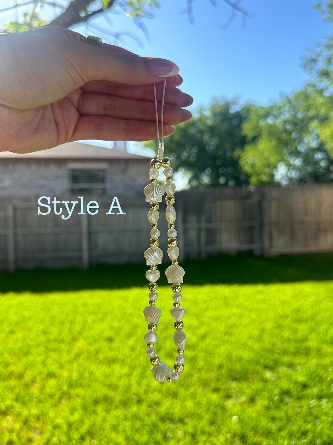 Summer Time Pearl Gold Seashell Phone Charm/seashell Bracelet With Gold ...