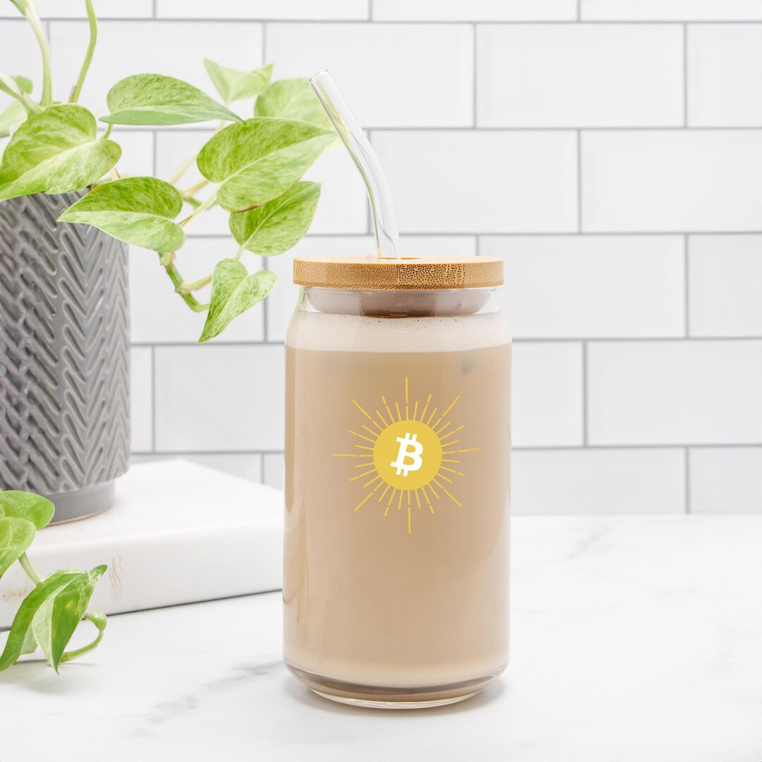 Bitcoin Libbey Glass Can, Iced Coffee Glass With Lid and Straw, BTC ...