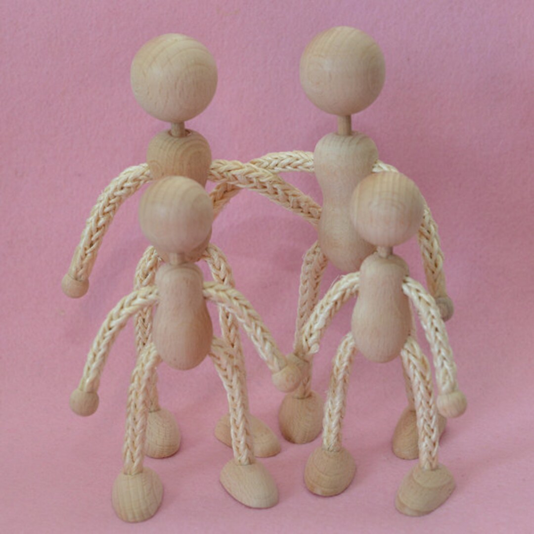 Bendy Doll Bases Family of 4 Dollhouse Doll Base, Wood Figures, Rope ...
