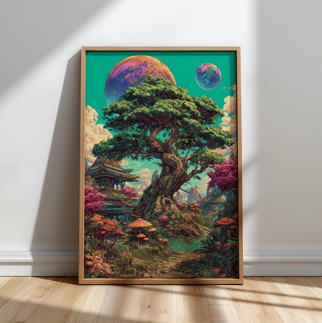 Psychedelic Japanese Tree Poster, Trippy Ukiyo-e Wall Art, DMT Inspired ...