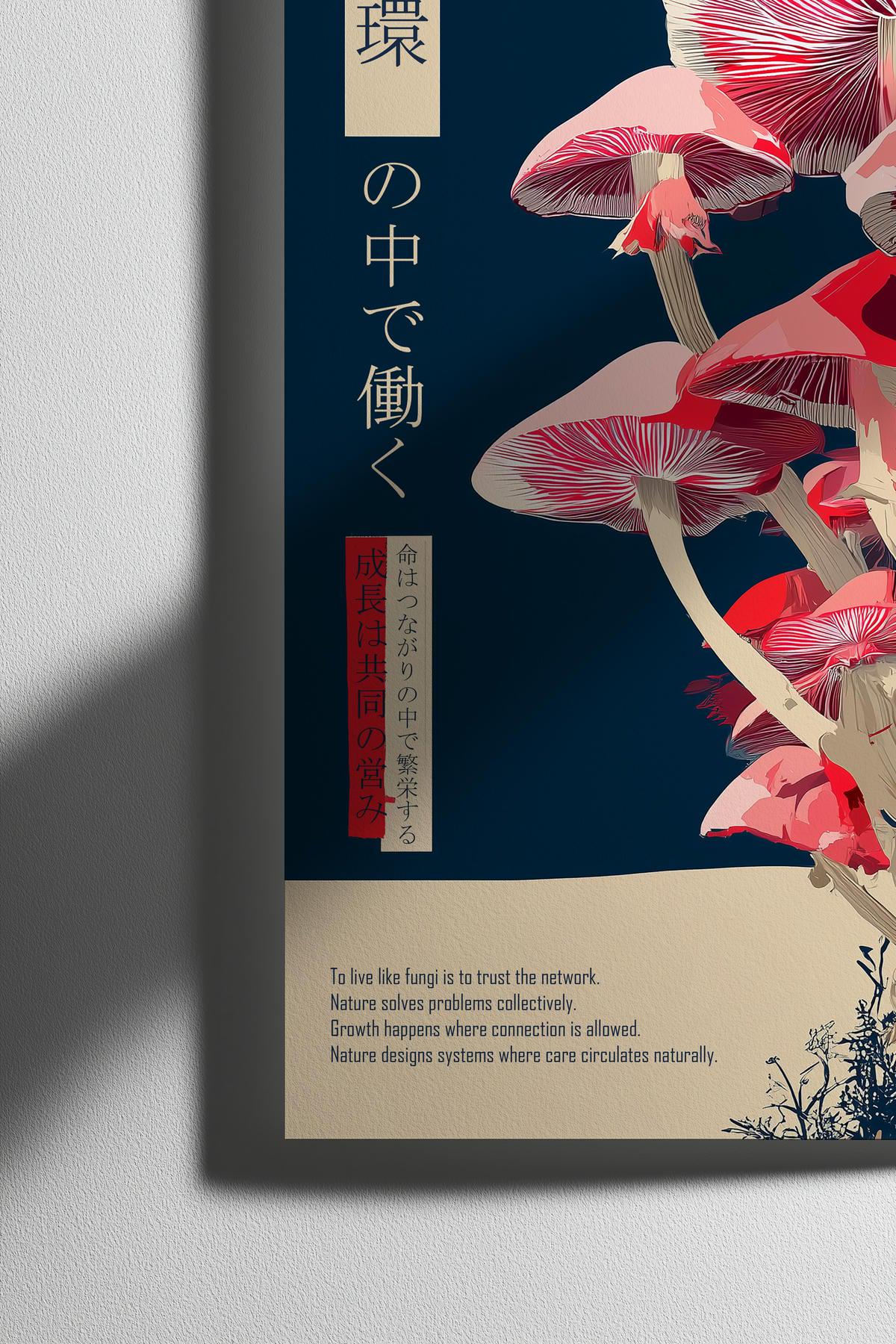 Mycology Poster, Fungi Wall Art | Japanese Style Nature Print ...