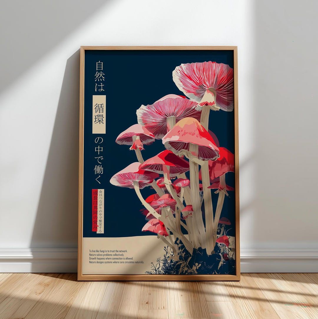 Mycology Poster, Fungi Wall Art | Japanese Style Nature Print ...