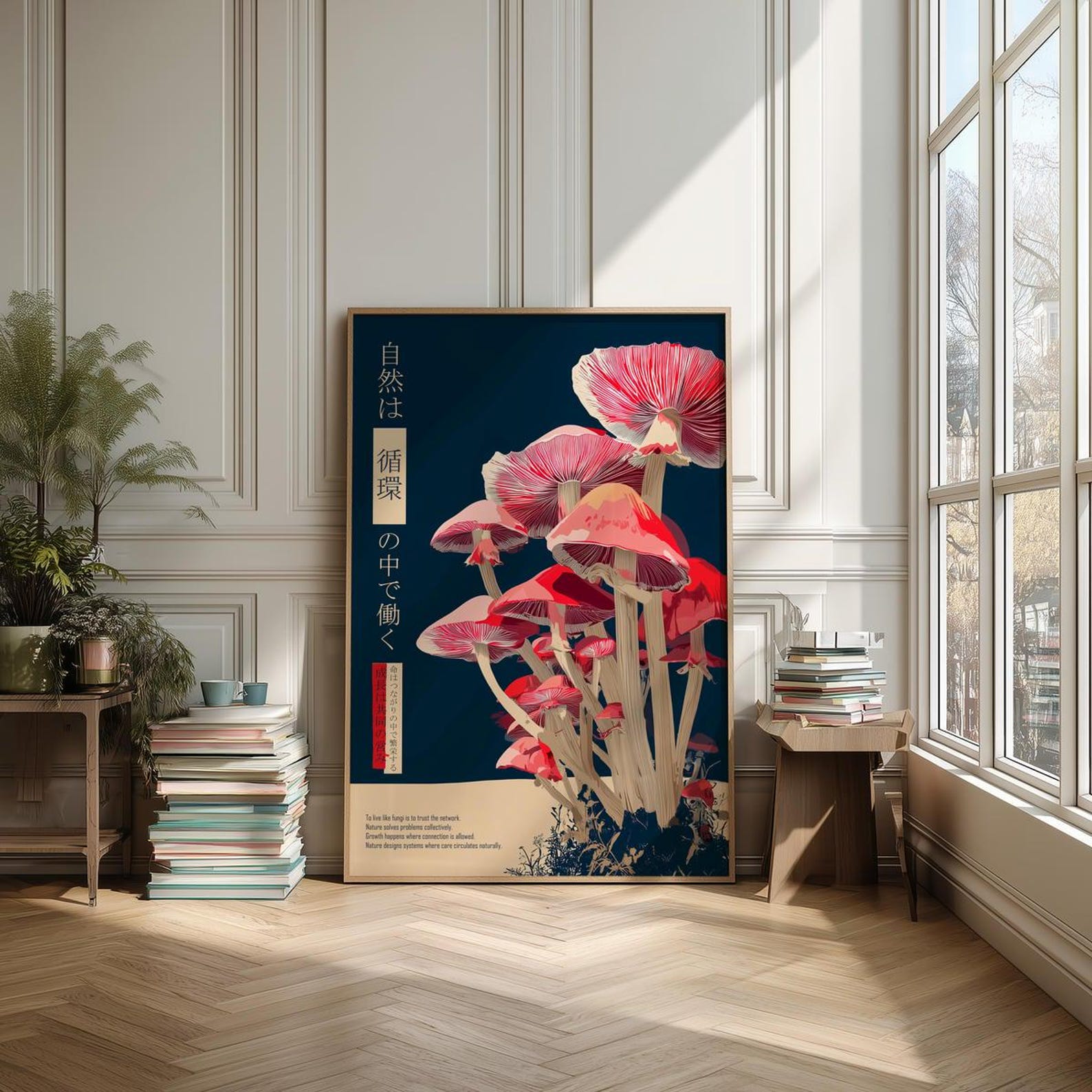 Mycology Poster, Fungi Wall Art | Japanese Style Nature Print ...