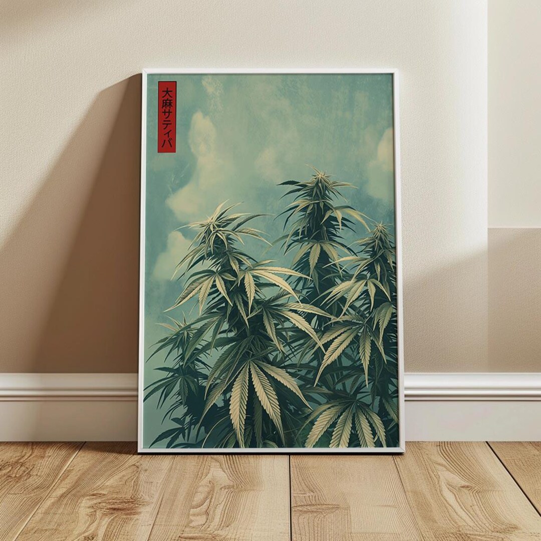 Retro Japanese Sativa Print, Botanical Wall Art, Weed Decor, Stoner ...