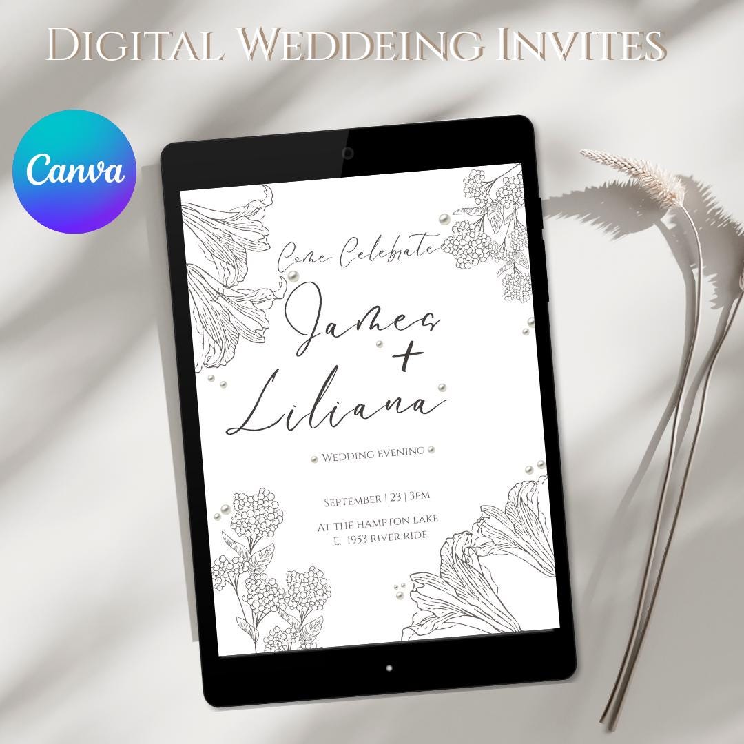 Wedding Invitation, Custom Canva Invite, Classy Wedding, Simple Pearl ...