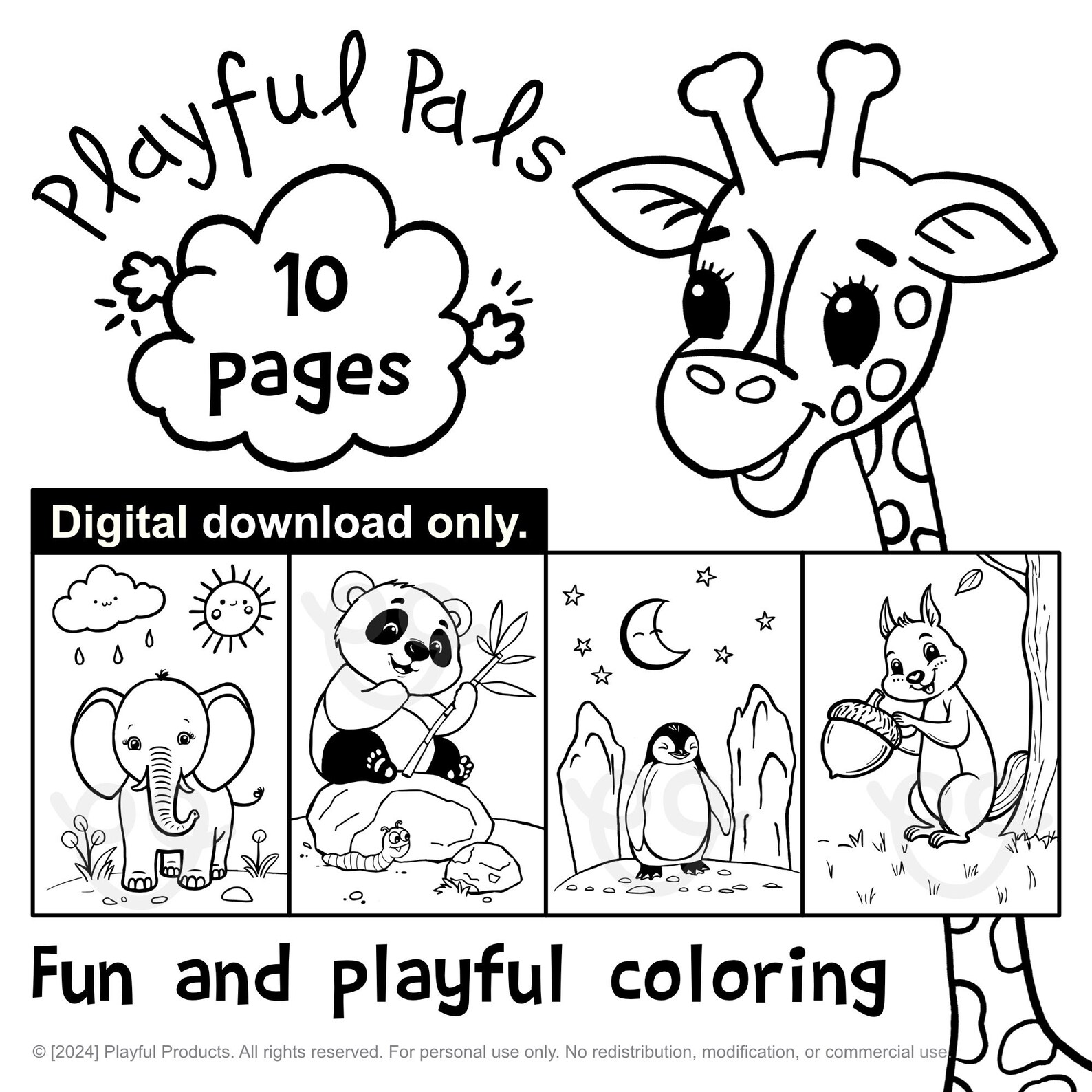 Coloring Pages for Kids – Printable PDF + PNG + JPG, Ages 3–4-5, Animal ...