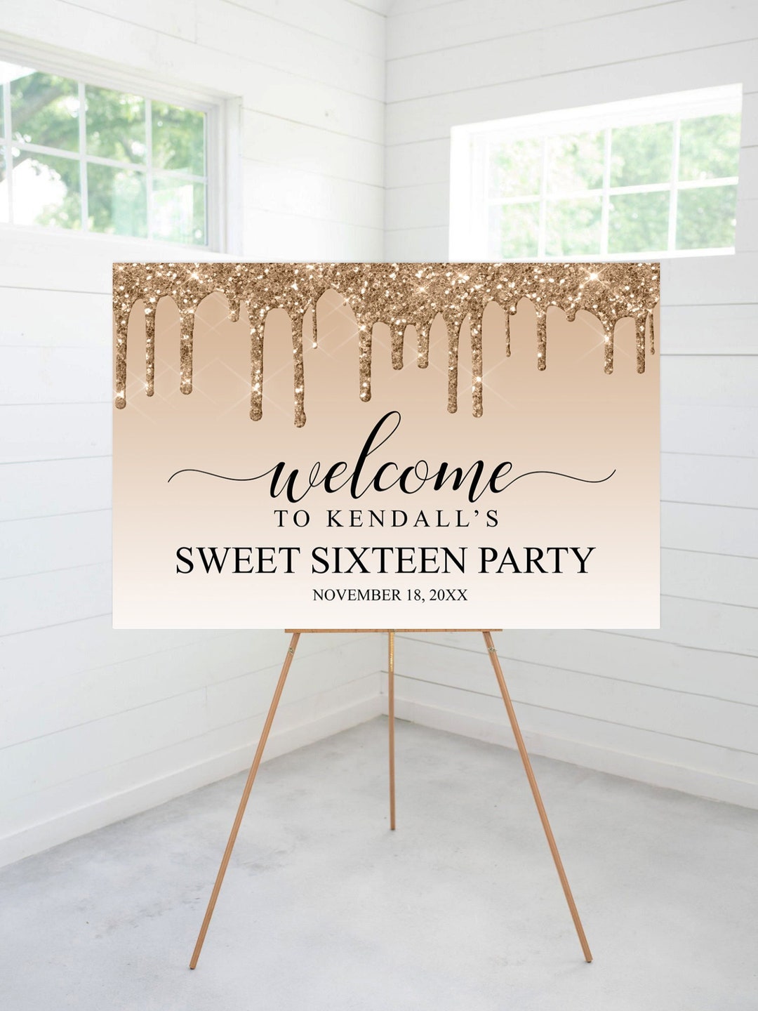 Sweet 16 Gold Glitter Birthday Party Sign, Welcome Sign, Sweet Sixteen ...