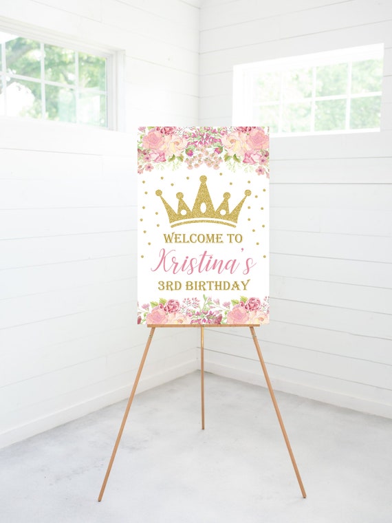 Princess Tiara Crown Birthday Welcome Sign, Birthday Party Decorations ...